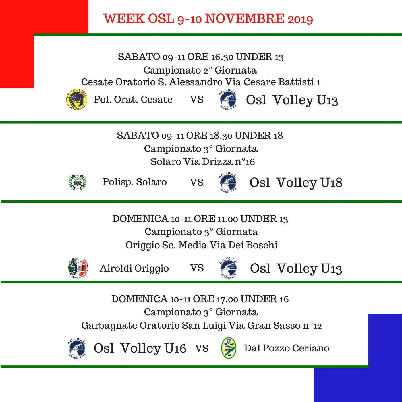 6 novembre 2019 – Osl Volley Garbagnate